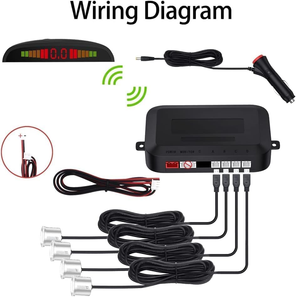 حساس ركنة لاسلكي لوقوف السيارات، حساس للرجوع للخلف مع 4 مستشعر احتياطي ...